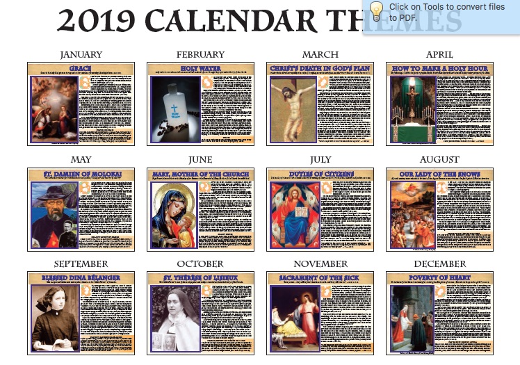2019 Faith Calendar Themes – EUCHARISTIC ADORATION